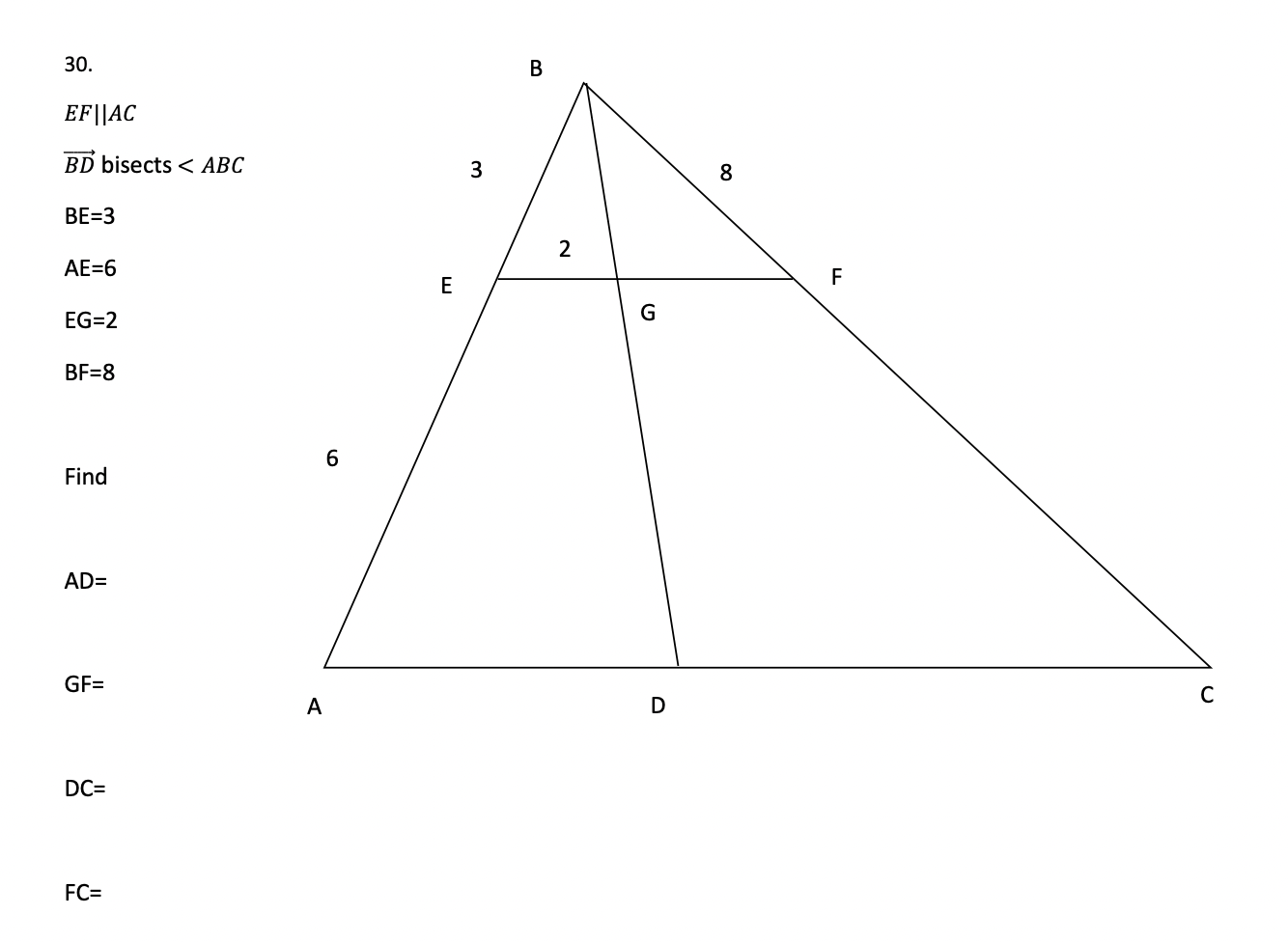 Solved 30. B EF||AC BD bisects