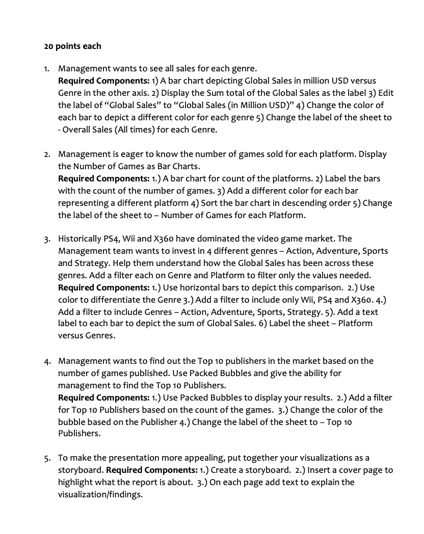 Solved 20 points each 1. Management wants to see all sales | Chegg.com