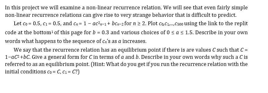 Solved In this project we will examine a non-linear | Chegg.com