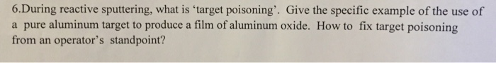 Solved During reactive sputtering, what is 'target | Chegg.com