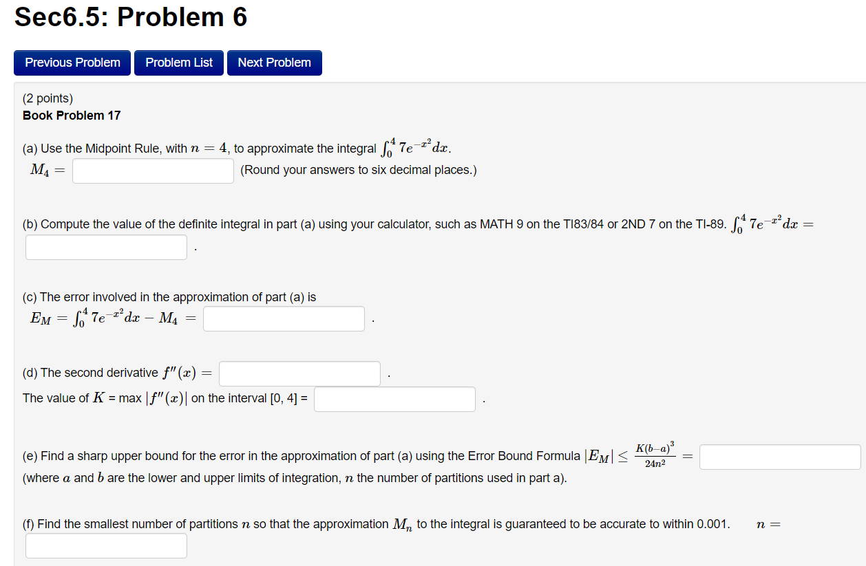 Solved (2 points) Book Problem 17 (a) Use the Midpoint Rule, | Chegg.com