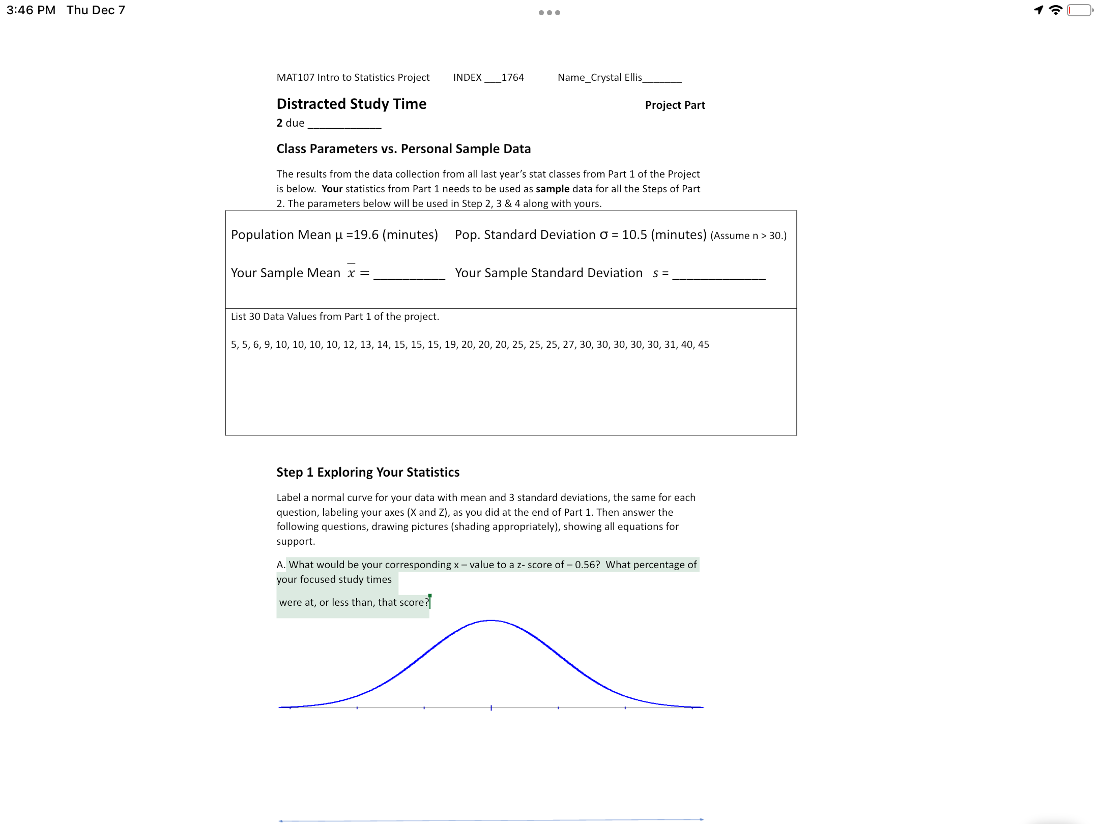 Solved Class Parameters vs. Personal Sample Data The results | Chegg.com