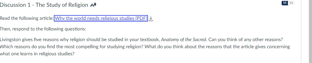 Discussion 1 - The Study of Religion A ead the | Chegg.com