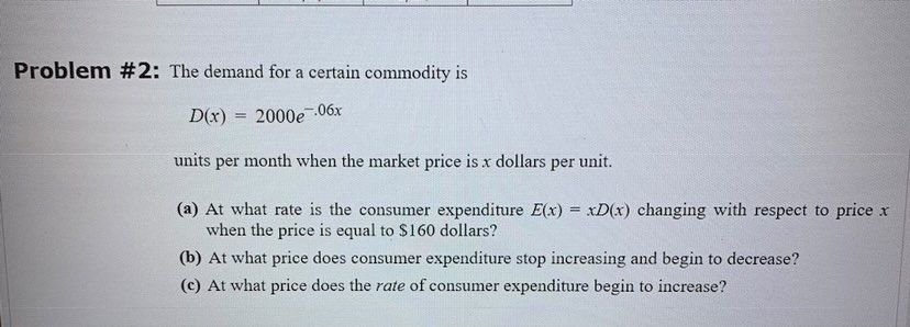 Solved Problem \#2: The demand for a certain commodity is | Chegg.com