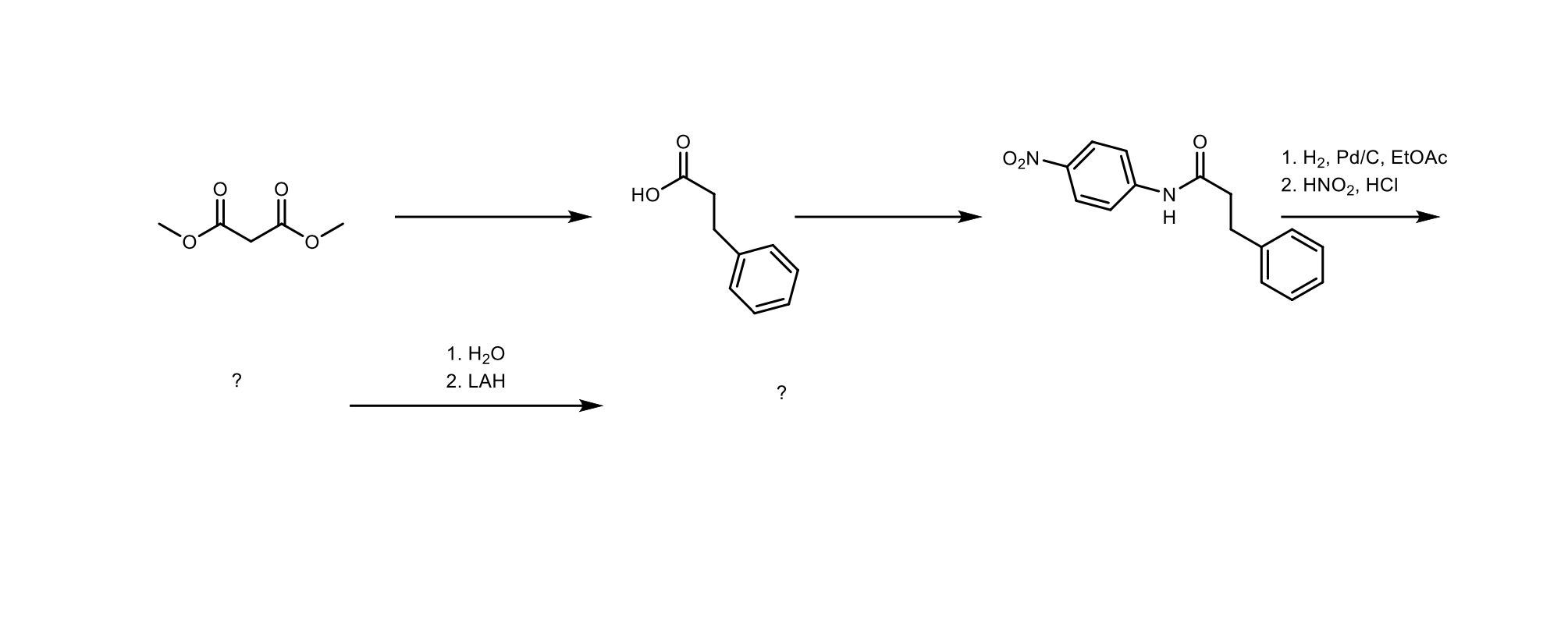 Solved O2N. 1. H2, Pd/C, EtOAC 2. HNO2, HCI HO N H 1.H20 2. | Chegg.com
