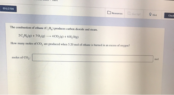 Solved 891/2700 Resources Hint Check The combustion of | Chegg.com