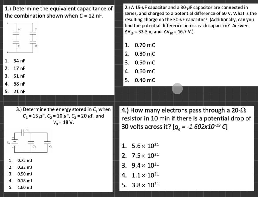 Solved 1.) Determine the equivalent capacitance of the | Chegg.com