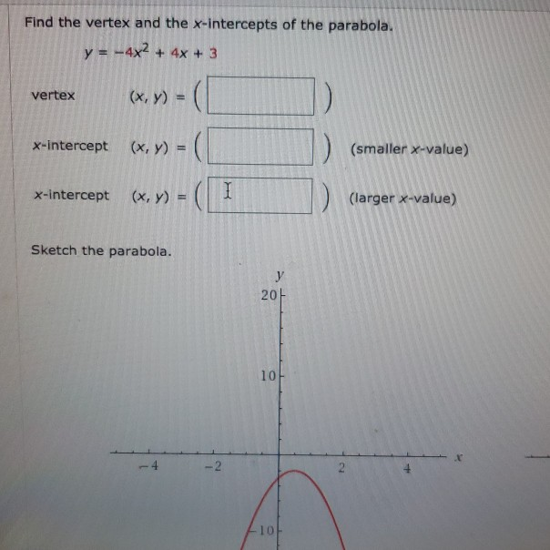 Solved Find the vertex and the x-intercepts of the parabola. | Chegg.com