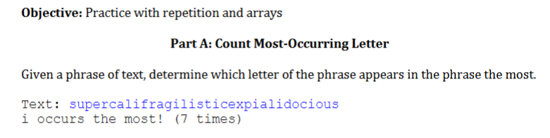 Solved Objective: Practice with repetition and arrays Part | Chegg.com