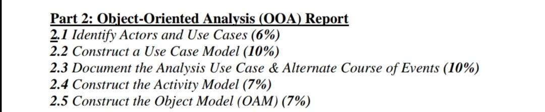 Part 2: Object-Oriented Analysis (OCA) Report 2.1 | Chegg.com