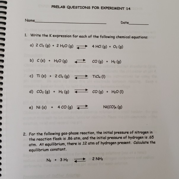 Solved PRELAB QUESTIONS FOR EXPERIMENT 14 Name Date 1. Write | Chegg.com