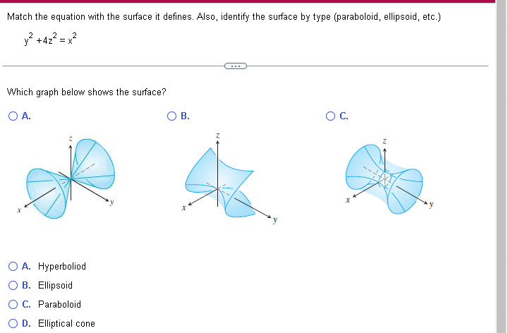 Solved Match the equation with the surface it defines. Also, | Chegg.com