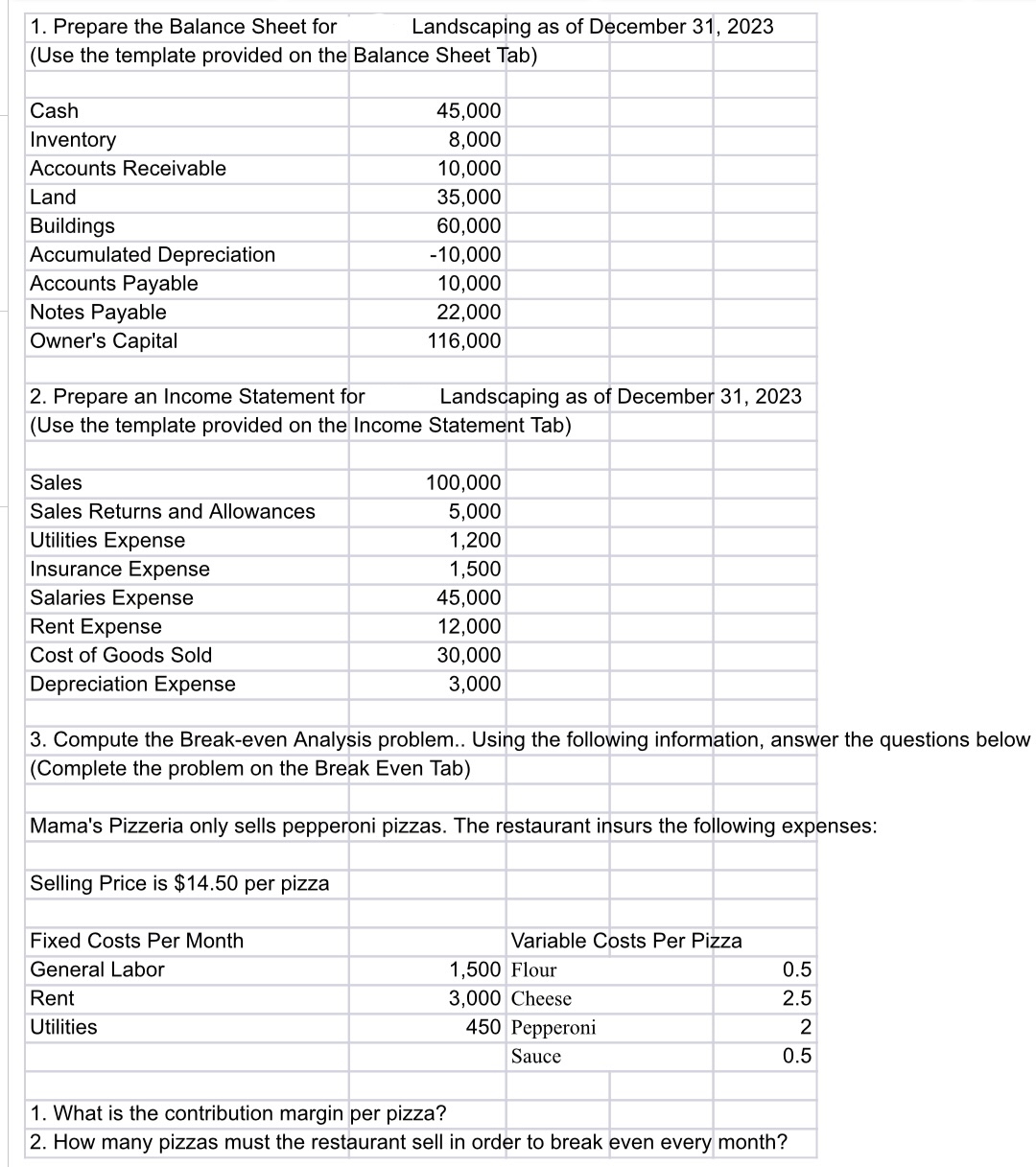 Solved \begin{tabular}{|l|r|l|} \hline 1. Prepare the | Chegg.com
