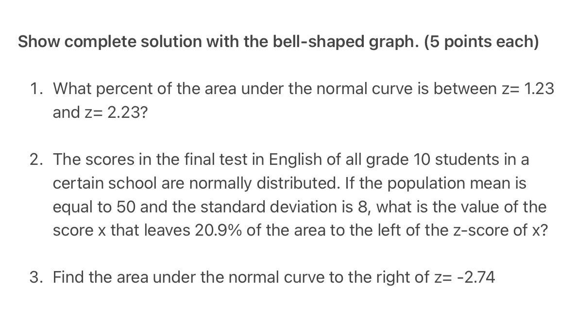 Solved Show complete solution with the bell-shaped graph. (5 | Chegg.com