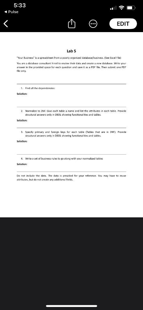 Solved Lab 5 "Your Business" is a spreadsheet from a poorly | Chegg.com