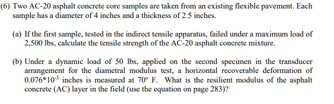 Solved (6) Two AC-20 asphalt concrete core samples are taken | Chegg.com