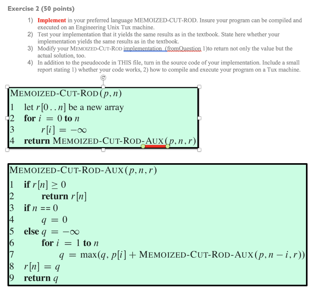 Solved Exercise 2 (50 points) 1) Implement in your preferred | Chegg.com
