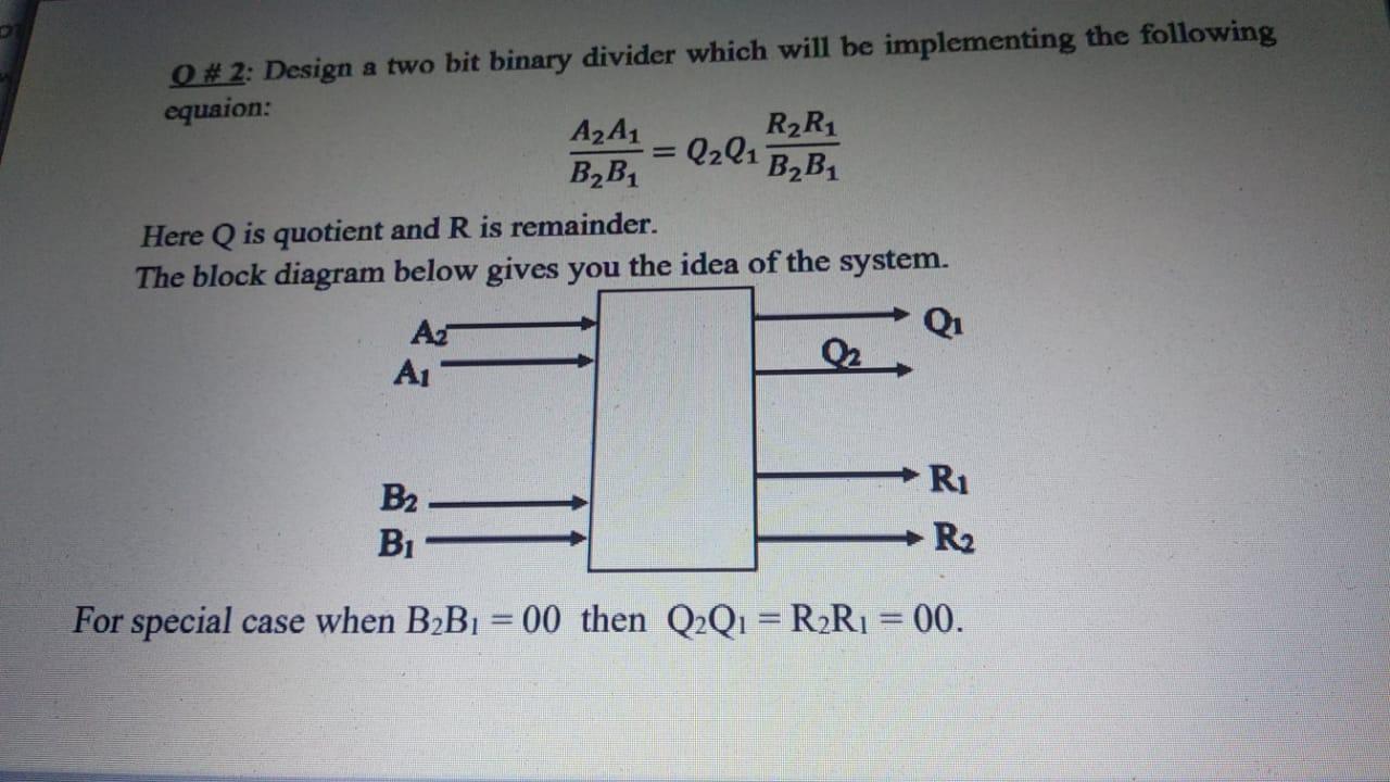 Solved & Q2Q1 B₂B1 0#2: Design a two bit binary divider | Chegg.com