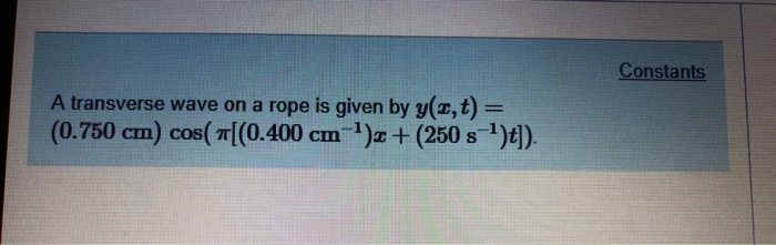 Solved Constants A transverse wave on a rope is given by | Chegg.com