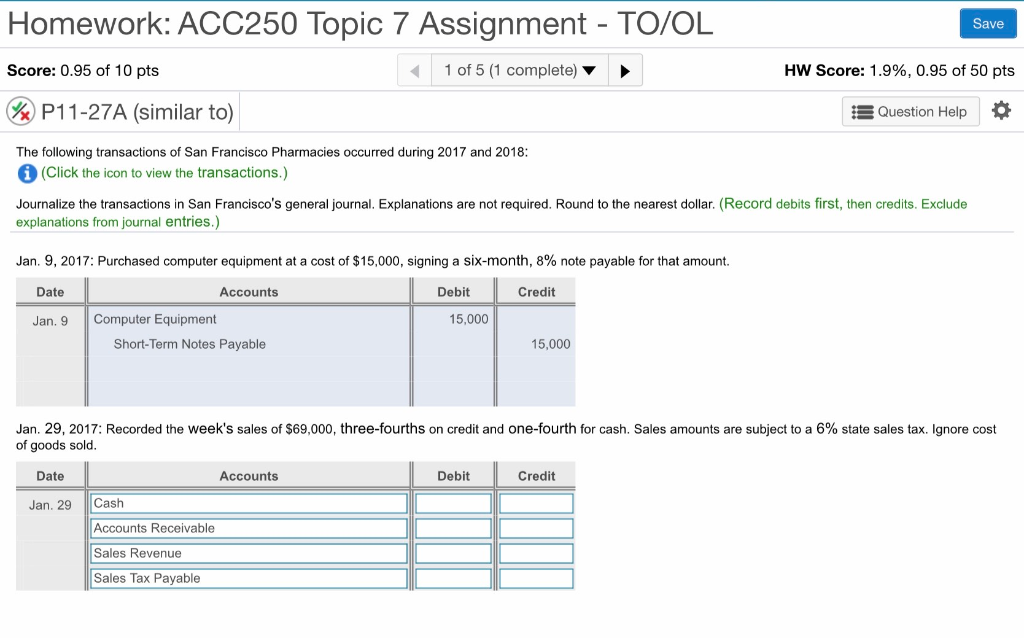 Solved Homework Acc250 Topic 7 Assignment To Ol Save