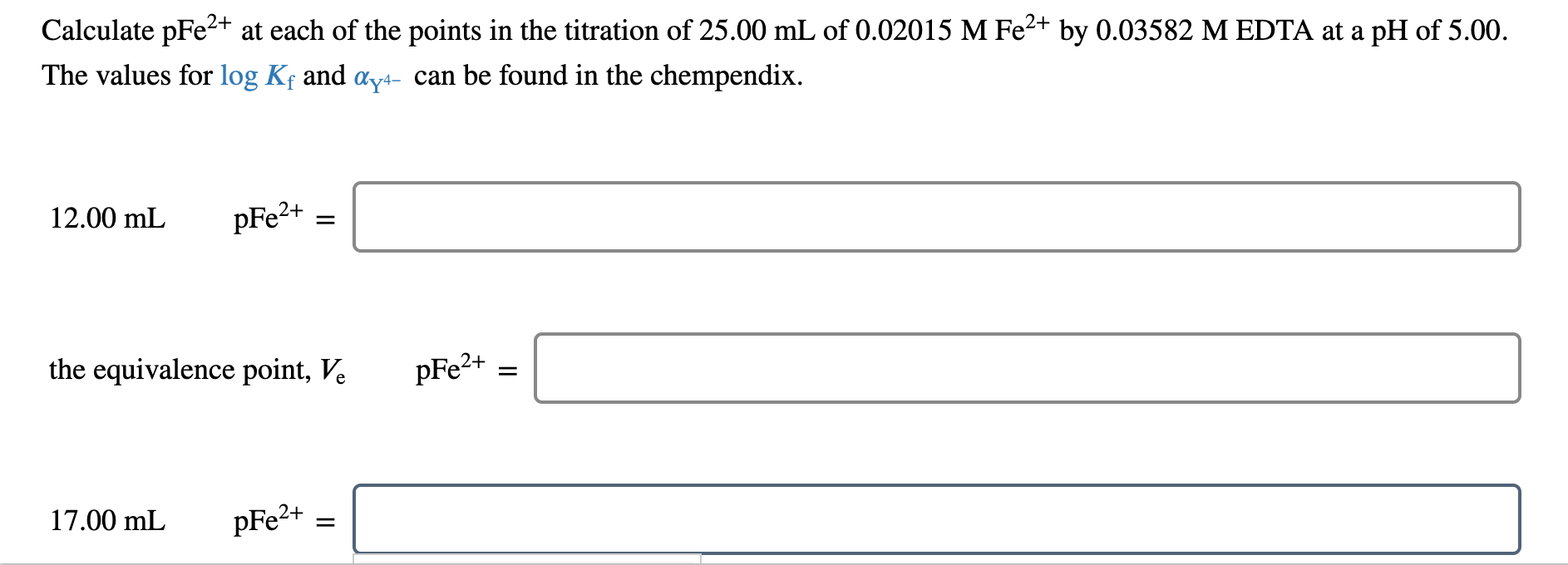 Solved Calculate pFe2+ at each of the points in the | Chegg.com