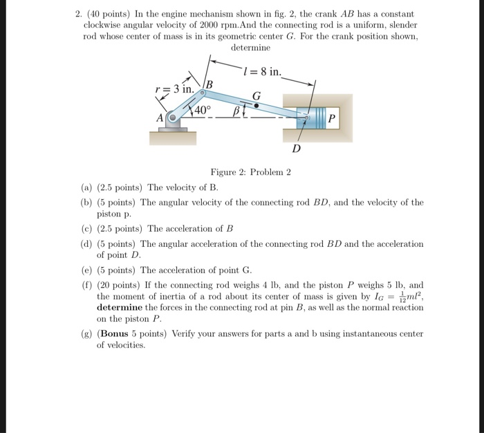 Solved 2. (40 points) In the engine mechanism shown in fig. | Chegg.com