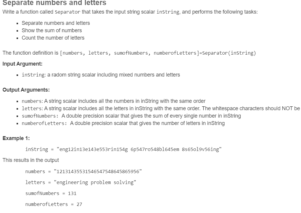 Solved Separate numbers and letters Write a function called | Chegg.com