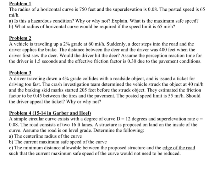 Solved Problem 1 The radius of a horizontal curve is 750 | Chegg.com