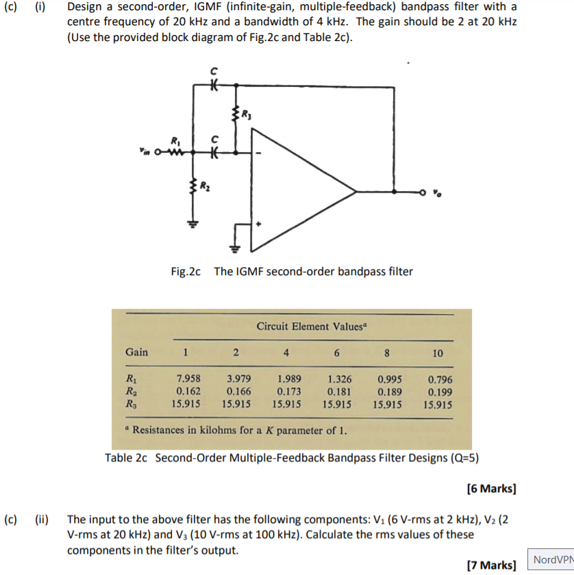 Solved (c) (0) Design a second-order, IGMF (infinite-gain, | Chegg.com