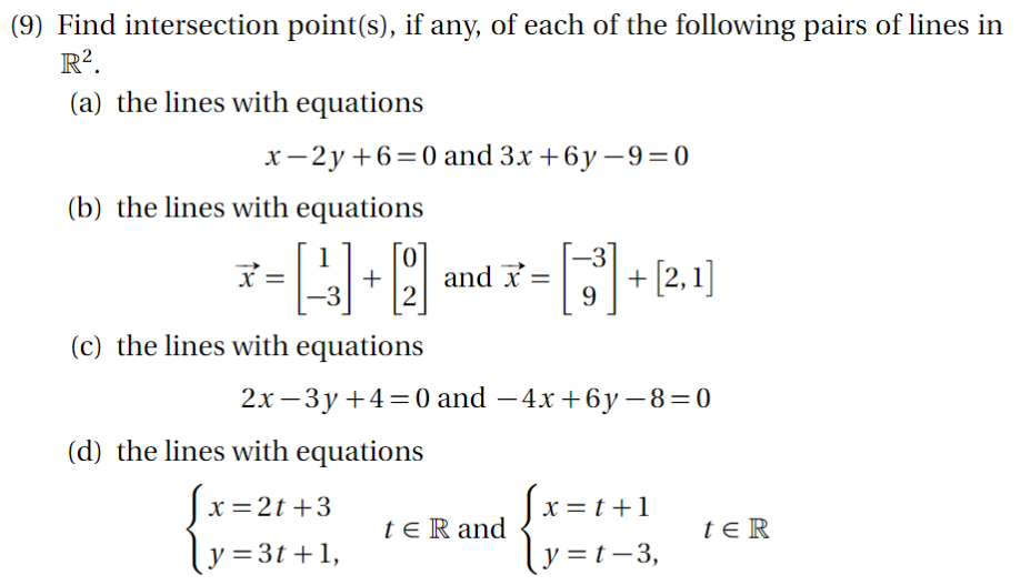 Solved (9) Find intersection point(s), if any, of each of | Chegg.com