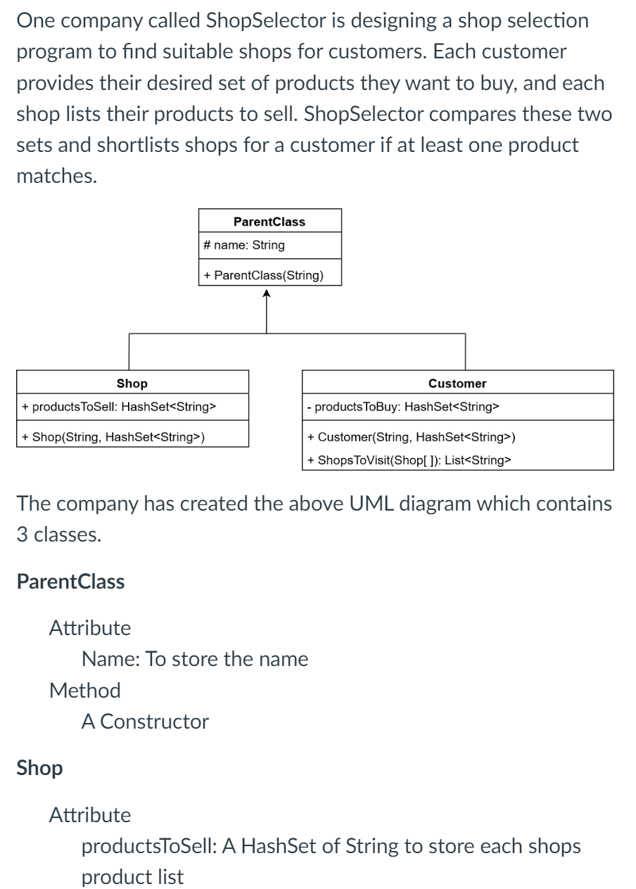 Solved One company called ShopSelector is designing a shop | Chegg.com