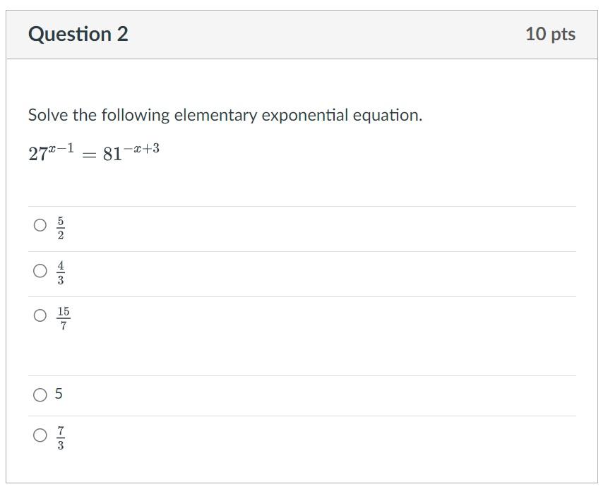 Solved Solve the following elementary exponential equation. | Chegg.com