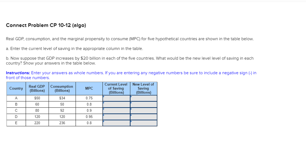 Solved Connect Problem CP 10-12 (algo) Real GDP, | Chegg.com