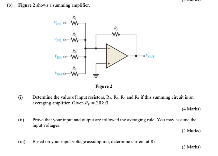 Solved (b) Figure 2 shows a summing amplifier. R VINOW RY w | Chegg.com