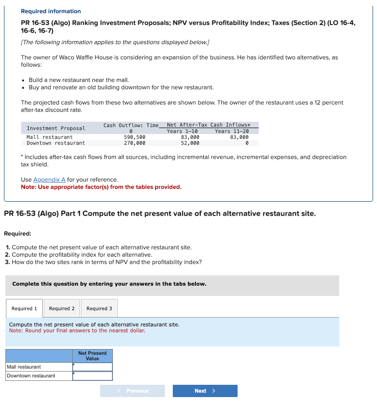 Solved Required information PR 16-53 (Algo) ﻿Ranking | Chegg.com
