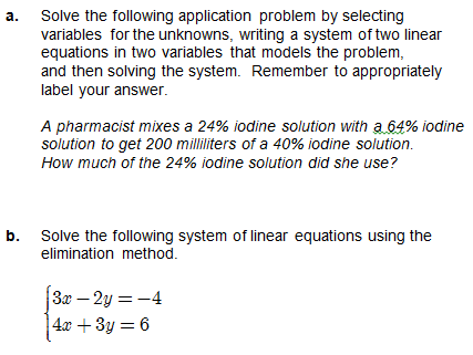 Solved a. a. Solve the following application problem by | Chegg.com