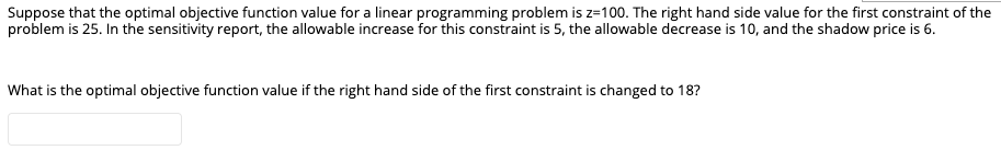Solved Suppose that the optimal objective function value for | Chegg.com