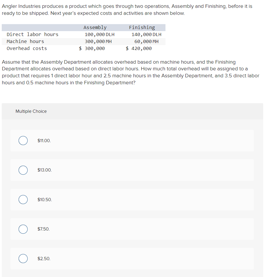 Solved Angler Industries produces a product which goes | Chegg.com