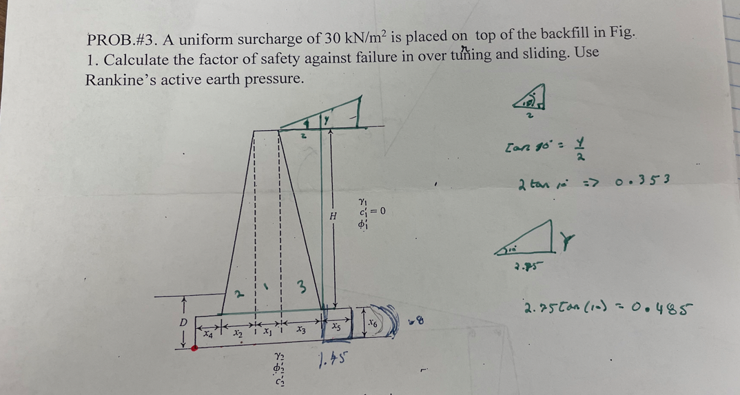 Solved PROB.#3. A uniform surcharge of 30 kN/m2 is placed on | Chegg.com