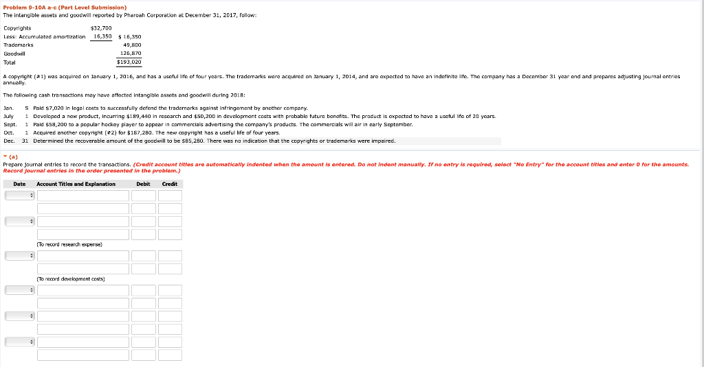 Solved Problem 9-10A a-c (Part Level Submission) The | Chegg.com
