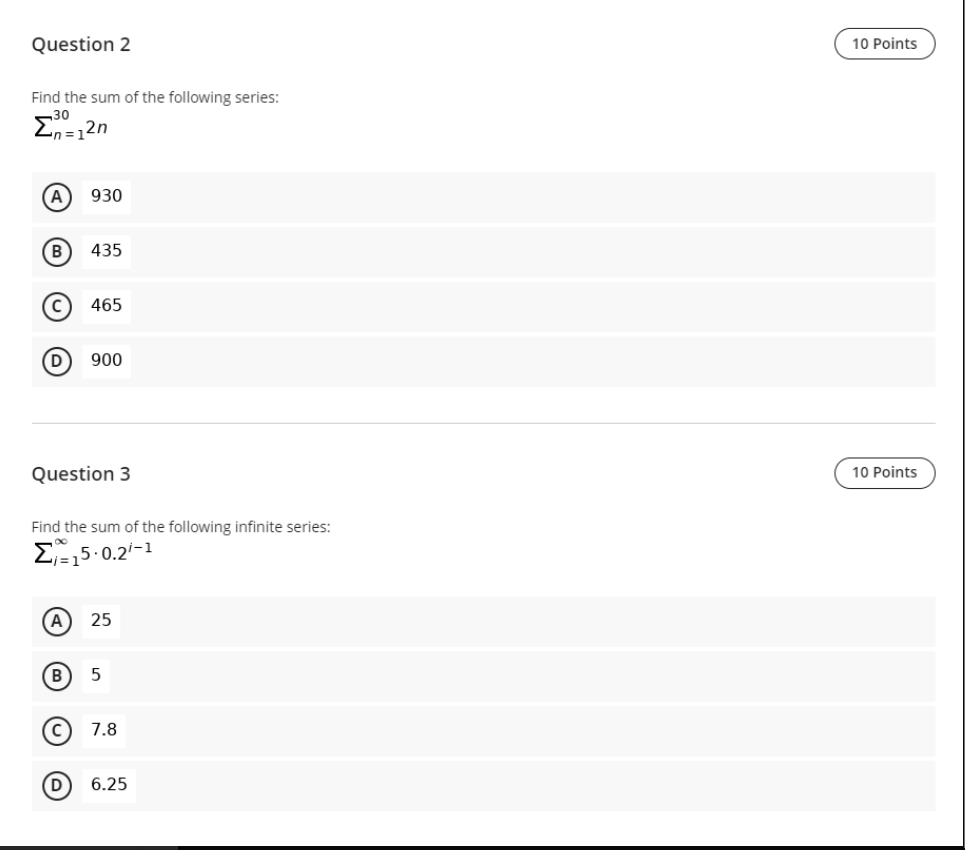 Solved Question 2 10 Points Find the sum of the following | Chegg.com