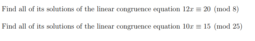 Solved Find all of its solutions of the linear congruence | Chegg.com