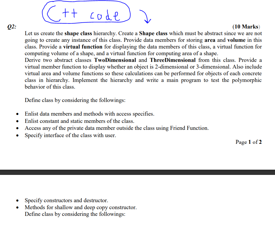Solved (C++ Crt code 02: (10 Marks Let us create the shape | Chegg.com