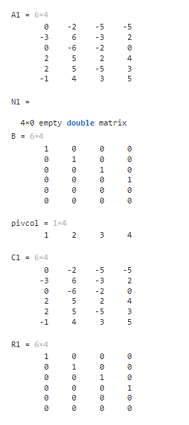 Solved A1 \% display A1 first N1 = null(A1, 'r') \% each | Chegg.com