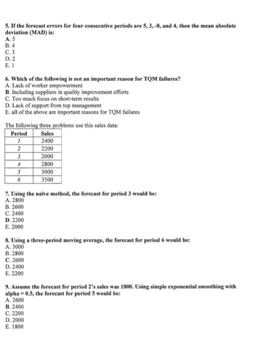 Solved 5 If The Forecast Errors For Four Consecutive