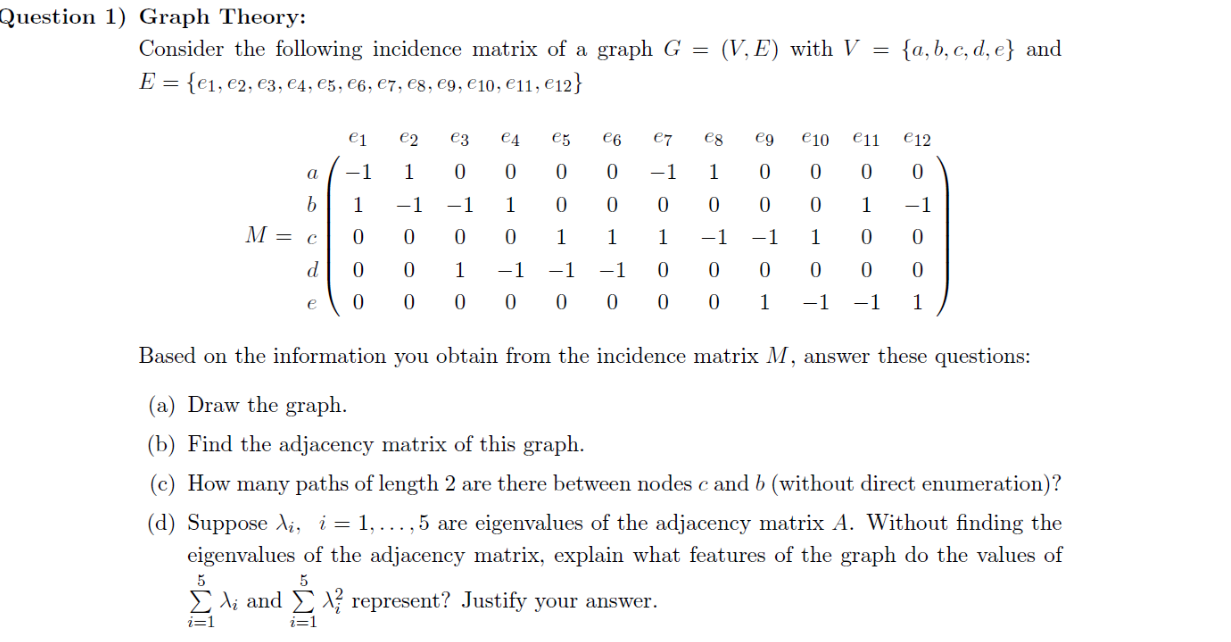 Solved Graph Theory: Consider the following incidence matrix | Chegg.com