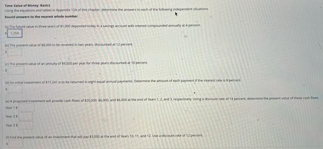 Solved Time Value of Money Basics Using the equations and | Chegg.com