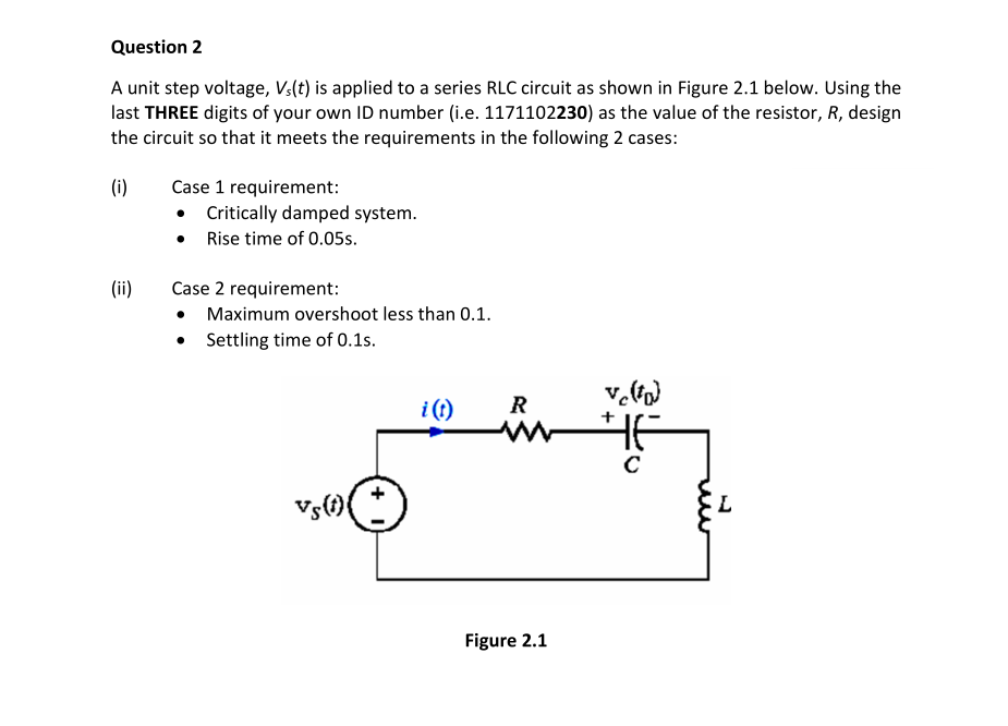 Solved Question 2 A unit step voltage, Vs(t) is applied to a | Chegg.com