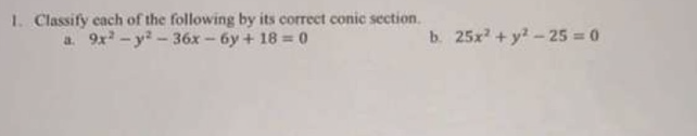Solved 1.classify each of the following by its correct conic | Chegg.com
