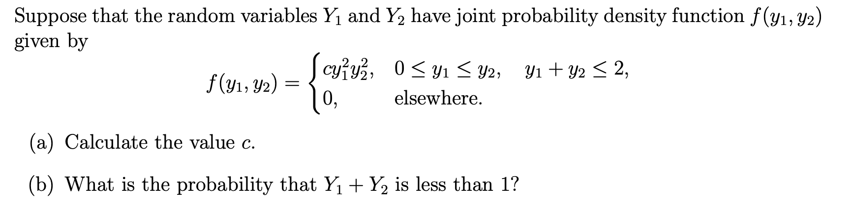 Solved Suppose that the random variables Y1 and Y2 have | Chegg.com